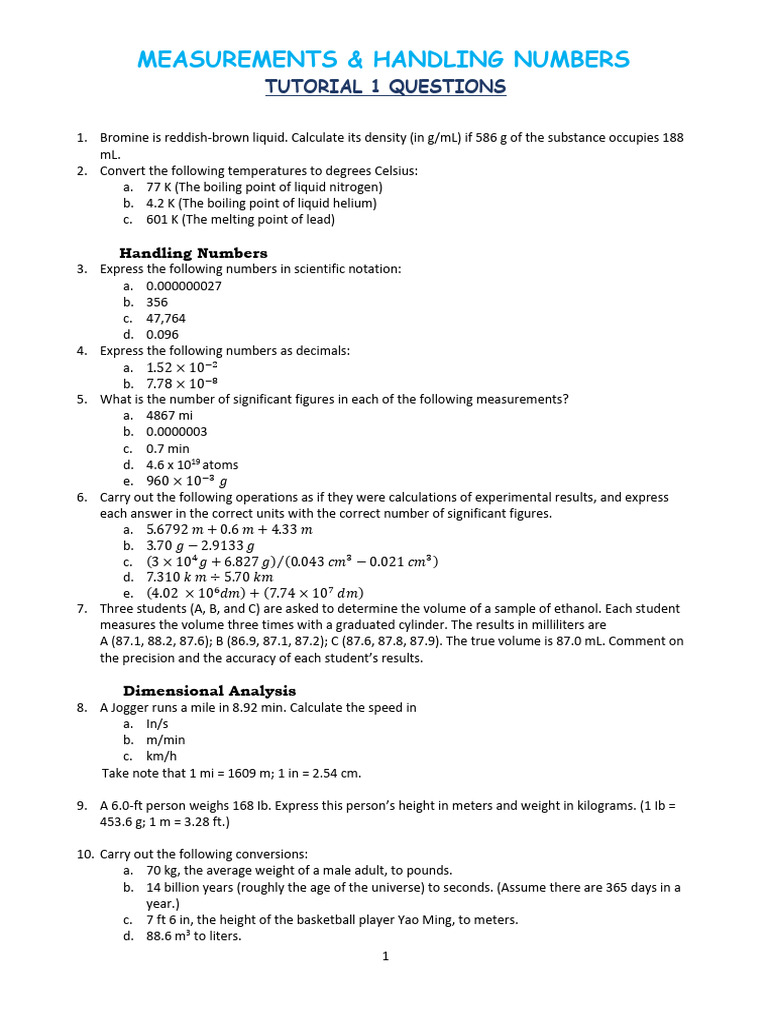 Measurements and Number Handling Guide | PDF | Teaching Methods ...