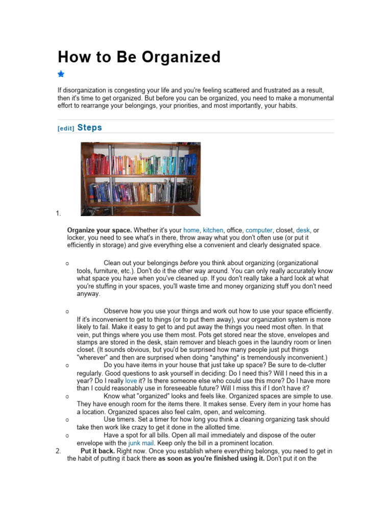 How To Be Organized | PDF | Time Management | Professional Skills