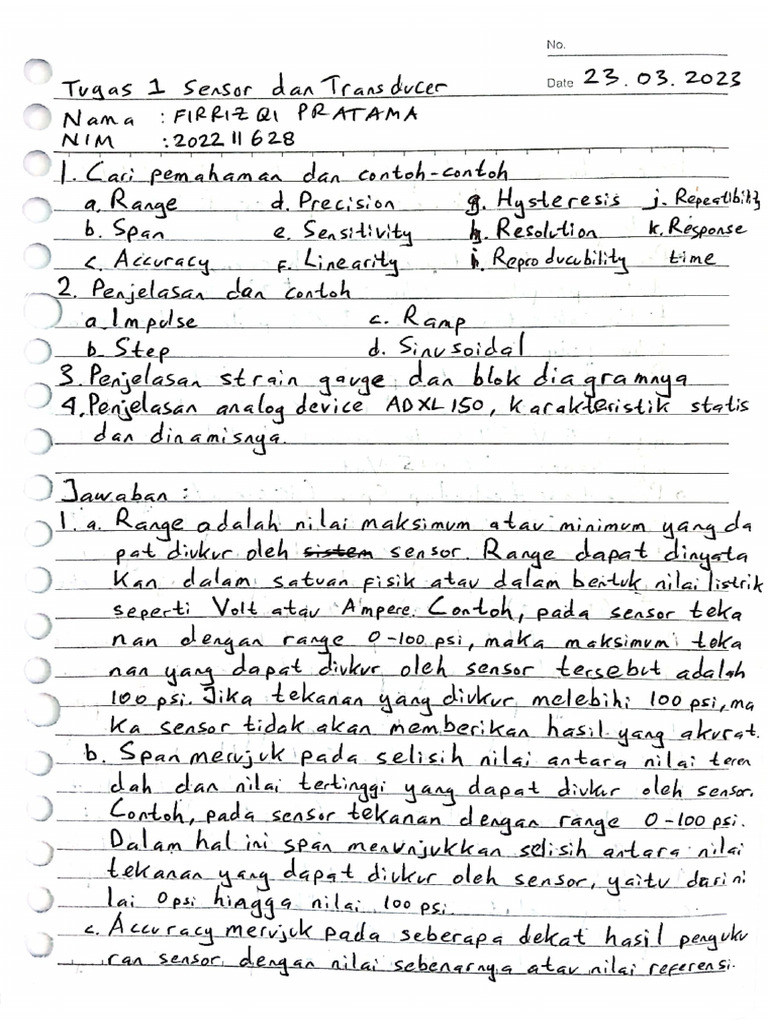 Tugas 1 Sensor Dan Transducer - FIRRIZQI PRATAMA - 202211628 | PDF