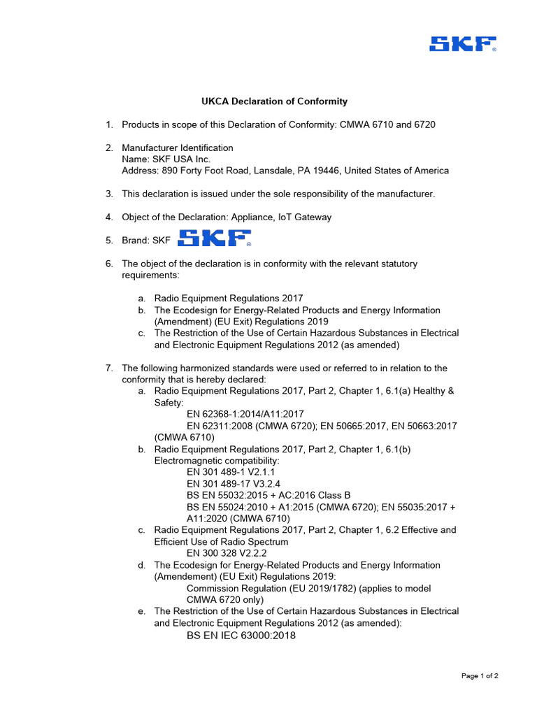 UKCA Compliance for SKF Products | PDF | Electricity | Electrical ...