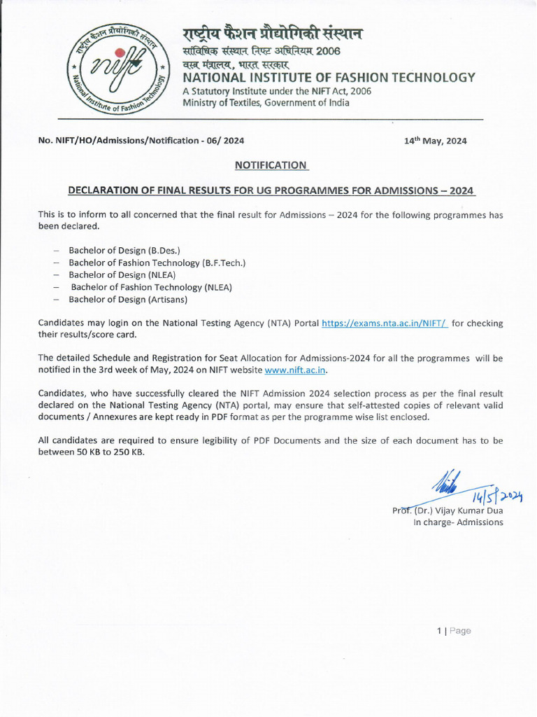 Notification For Declaration of UG Results and Documents and Annexures-2024-Sign | PDF