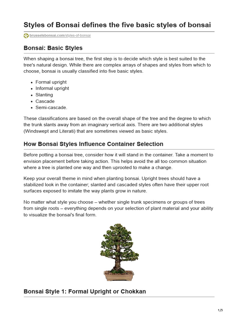 Styles of Bonsai Defines The Five Basic Styles of Bonsai | PDF | Bonsai ...