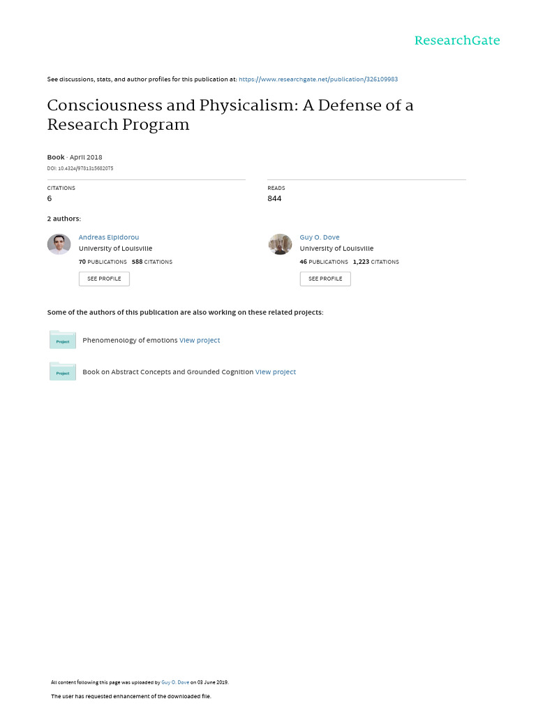 Consciousness and Physicalism Introdcti | PDF | Perception | Consciousness