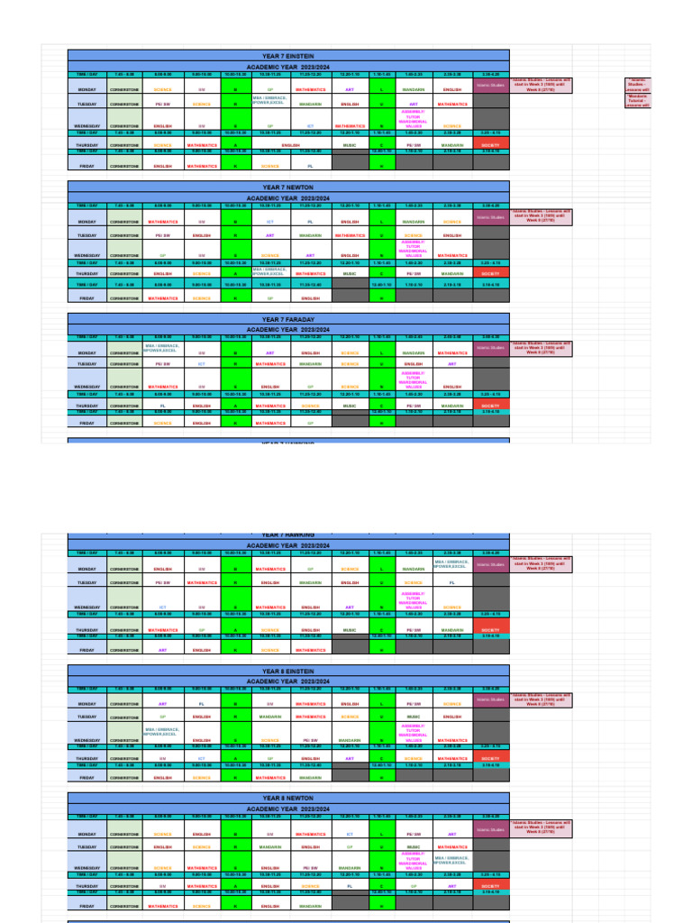 Early Years, Primary & Secondary - Class Timetable 2023 - 2024 - 2023 ...