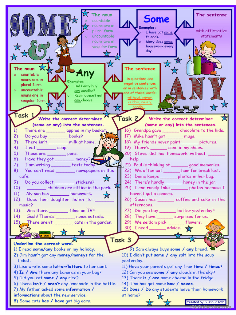 Some and Any For Elementary Level - With Key | PDF | Noun | Plural