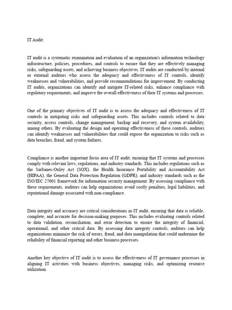 IT Audit | PDF | Audit | Regulatory Compliance