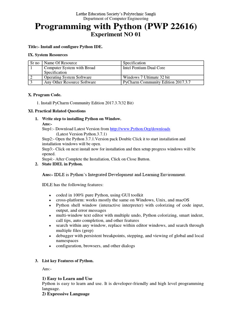 Pwp Exp1 Pdf Python Programming Language Source Code 