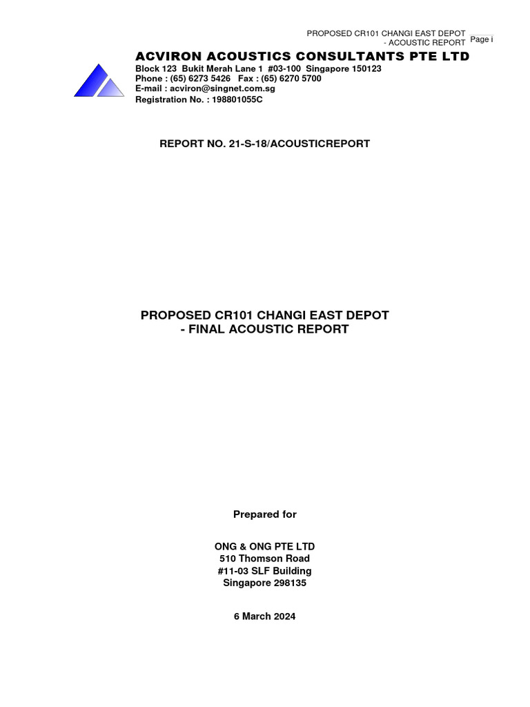 CR101 Changi East Depot - Acoustic Report | PDF | Acoustics | Sound