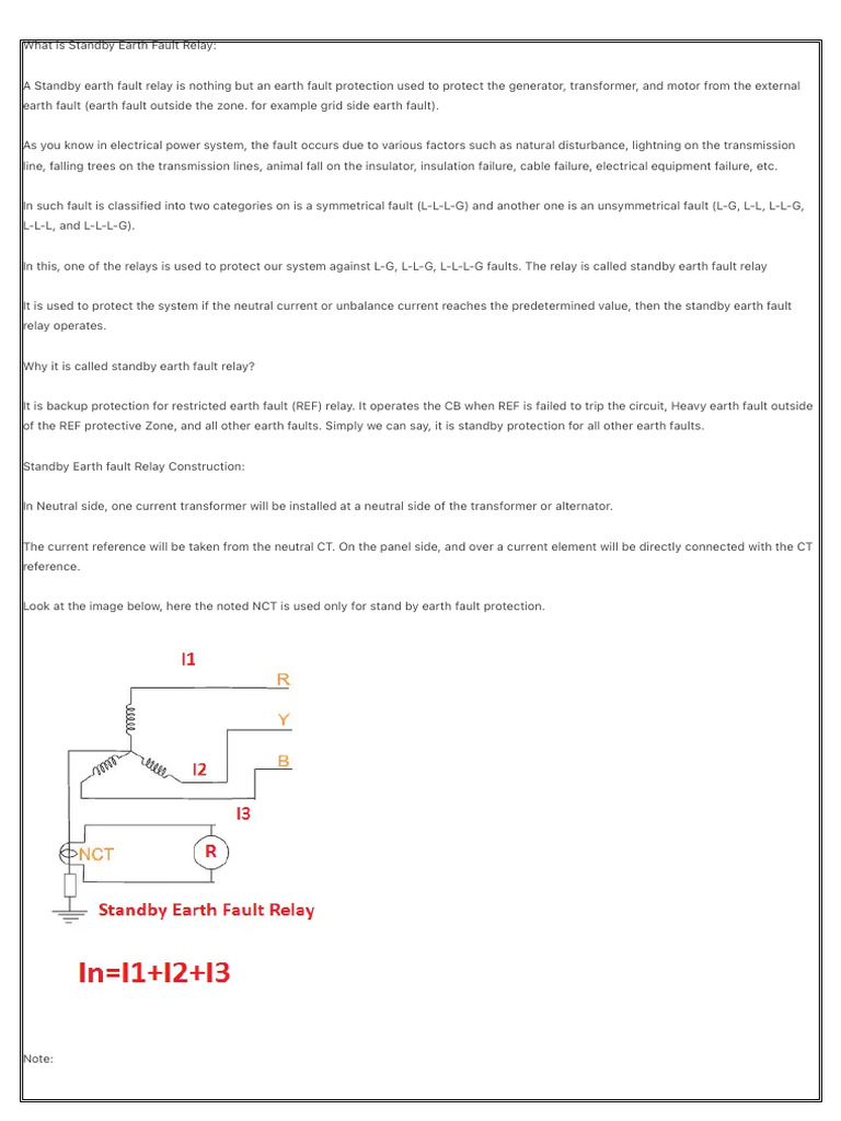 Standby Earth Fault Relay Overview | PDF | Relay | Electrical Engineering