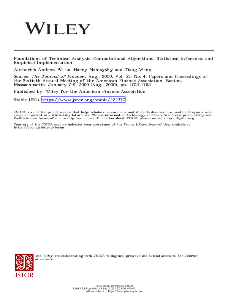4 - Foundations of Technical Analysis Computational Algorithms, Statistical Inference, and ...