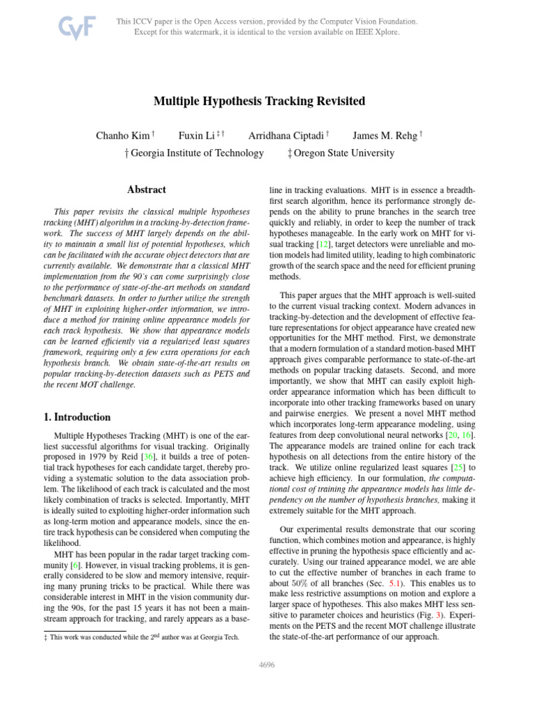 Kim Multiple Hypothesis Tracking ICCV 2015 Paper | PDF | Hypothesis | Applied Mathematics