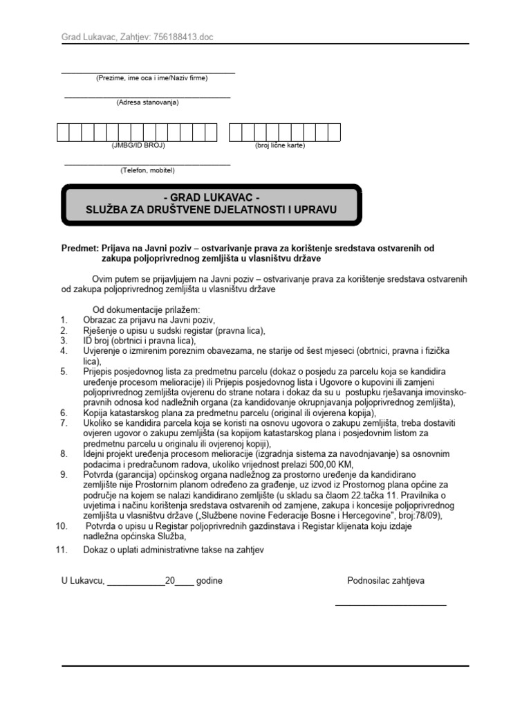 Ostvarivanje Prava Za Koristenje Sredstava Ostvarenih Od Zakupa Poljoprivrednog Zemljista U ...