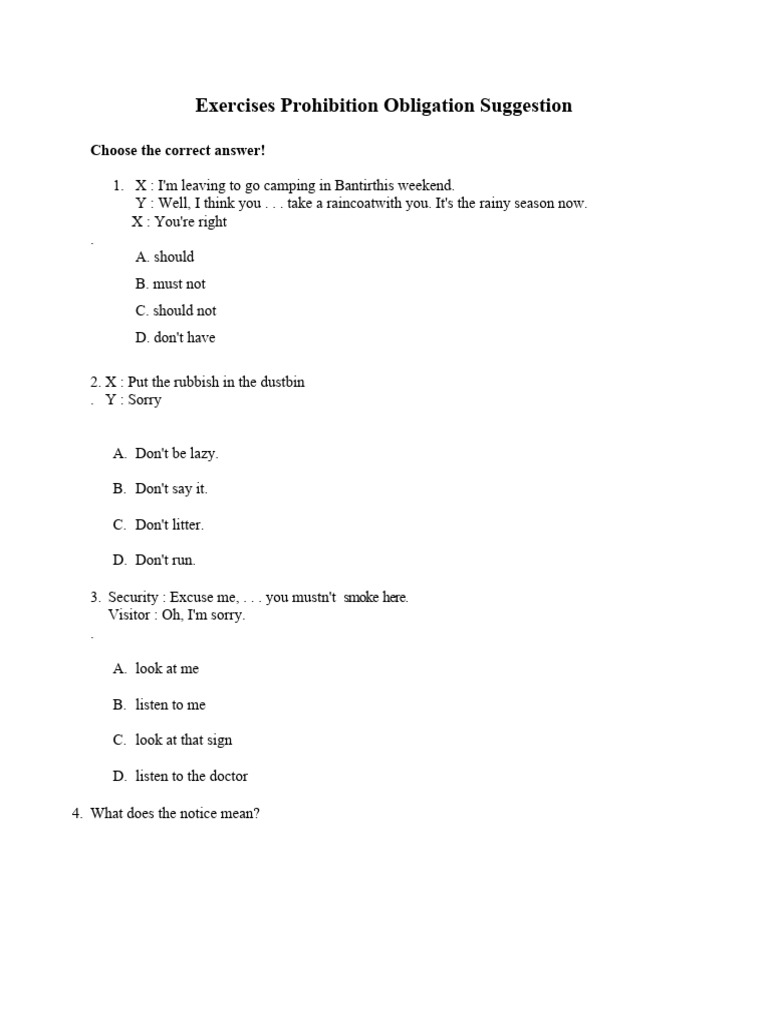 Exercises Prohibition Obligation Suggestio1 | PDF | Art