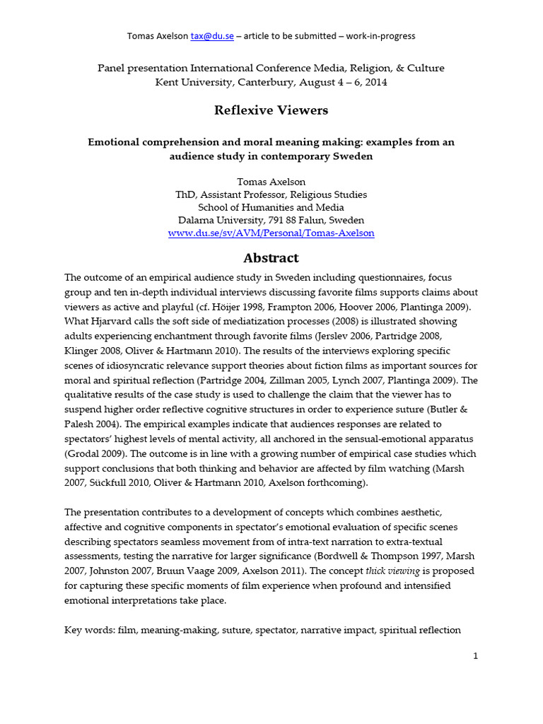 Reflexive Viewers Emotional Comprehensio | PDF | Narrative | Thought