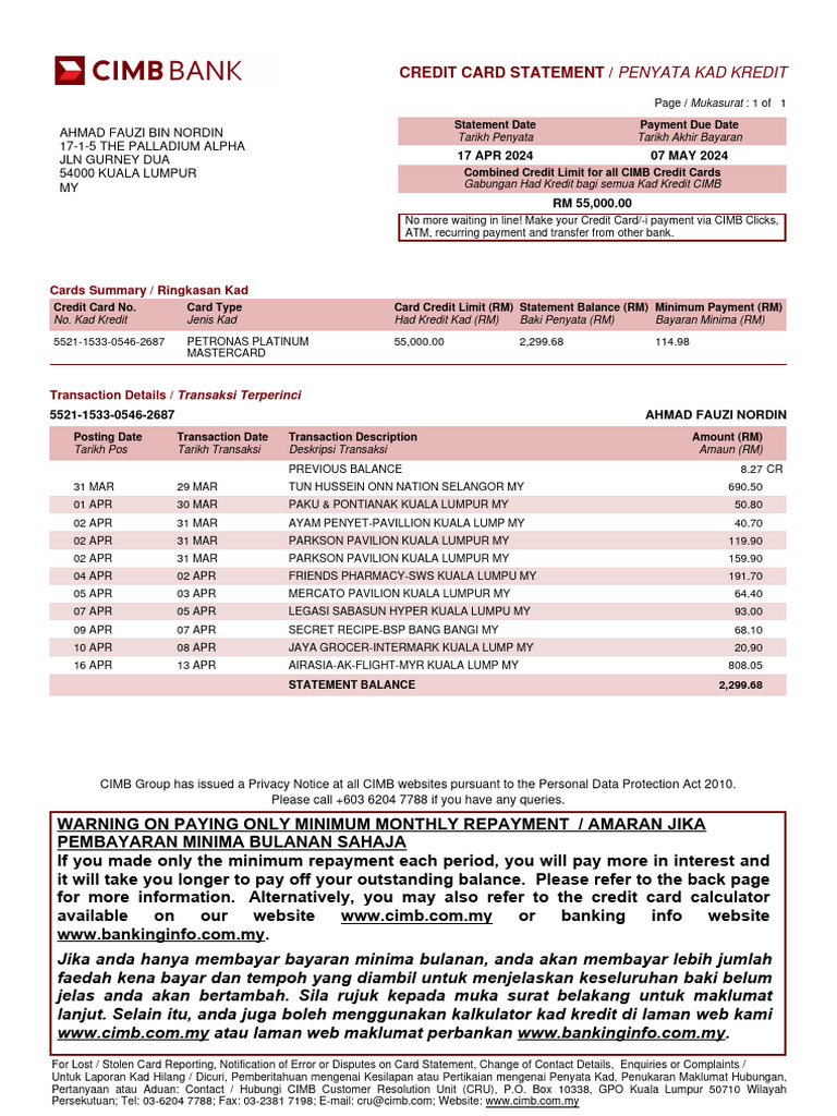 Cimb April2024 | PDF | Credit Card | Cheque
