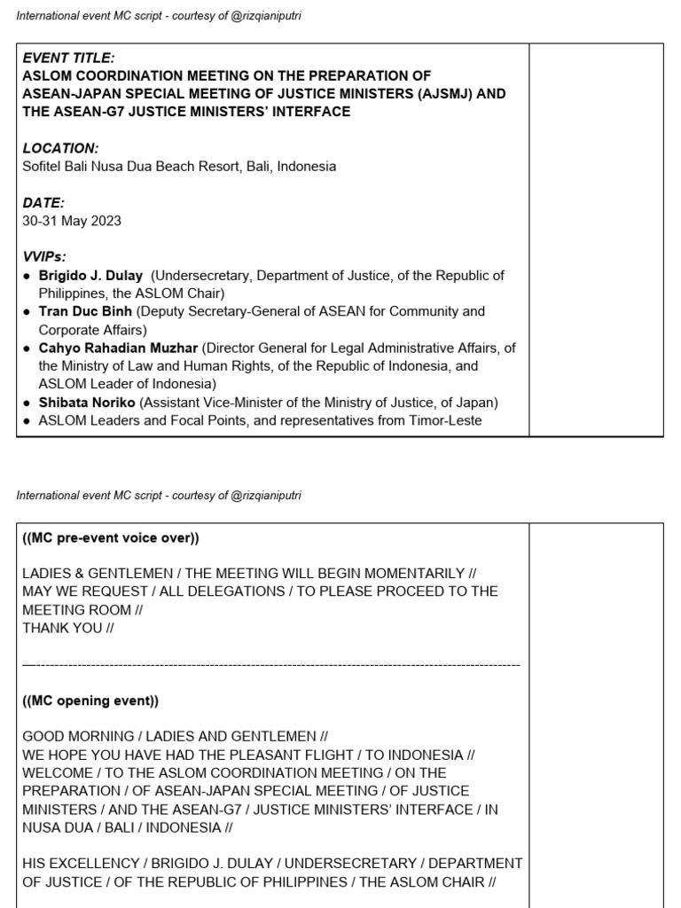 MC (English Formal) ASLOM Meeting | PDF | Politics