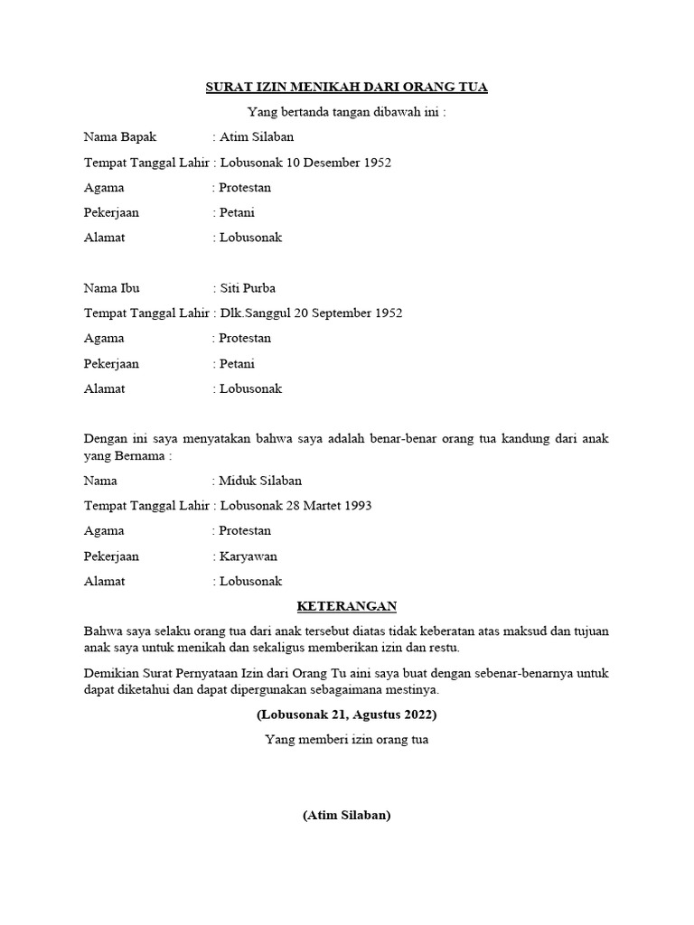 Surat Izin Menikah Dari Orang Tua Pdf