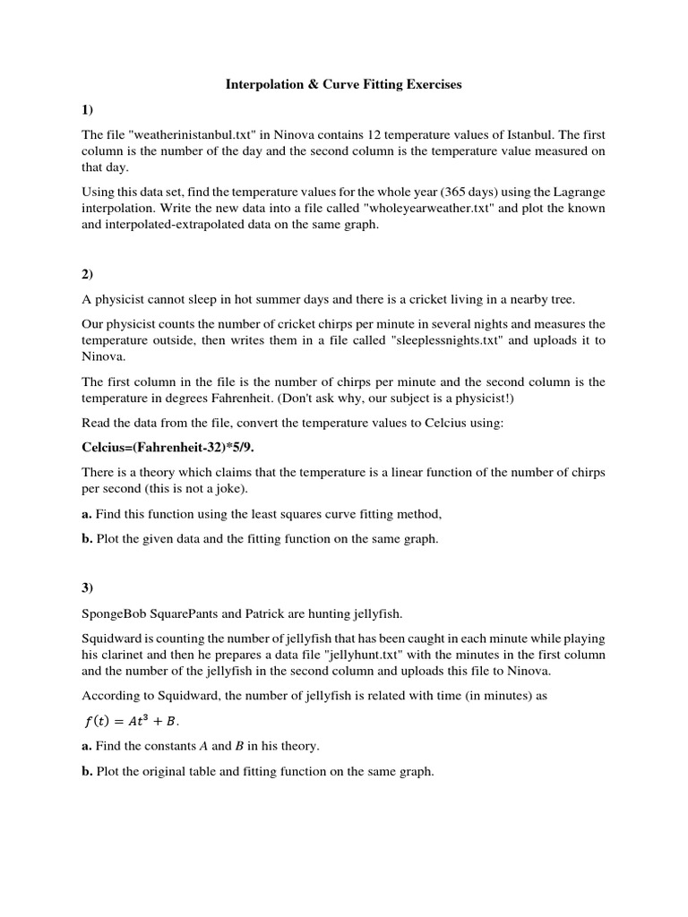 Interpolation Curvefitting Exercises Pdf Interpolation Mathematical Analysis