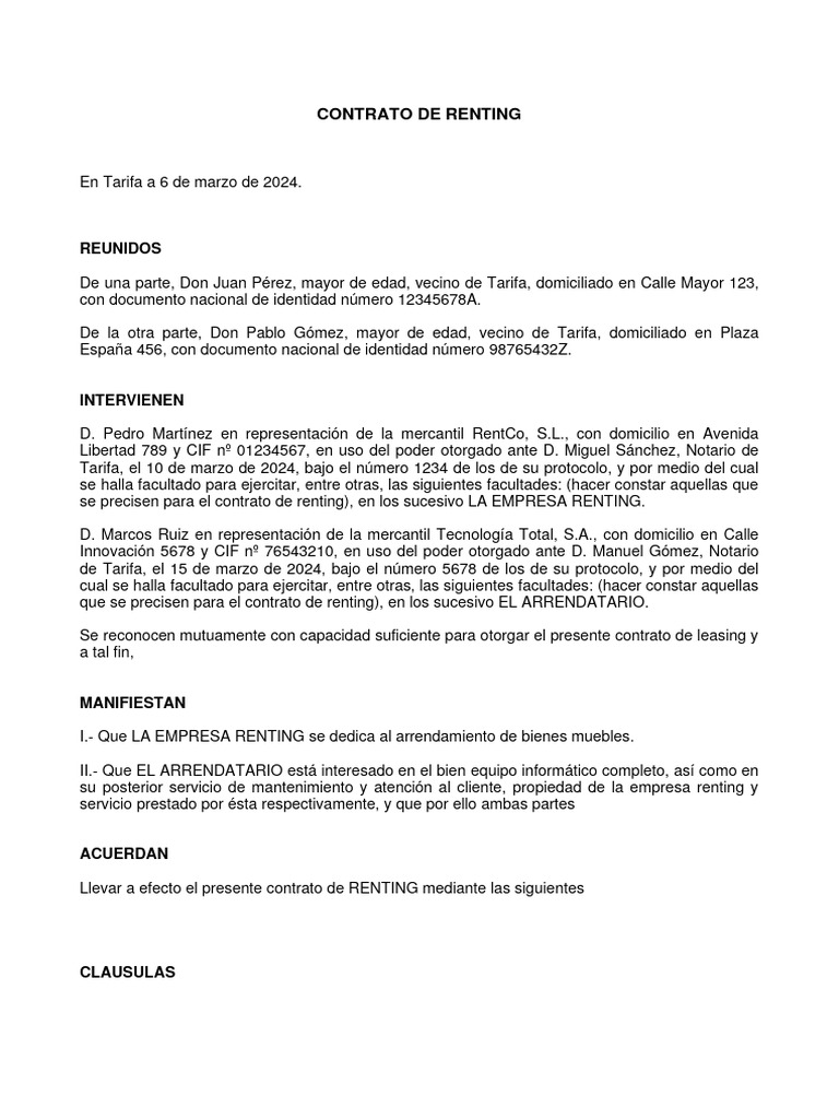contrato-de-renting | PDF | Póliza de seguros