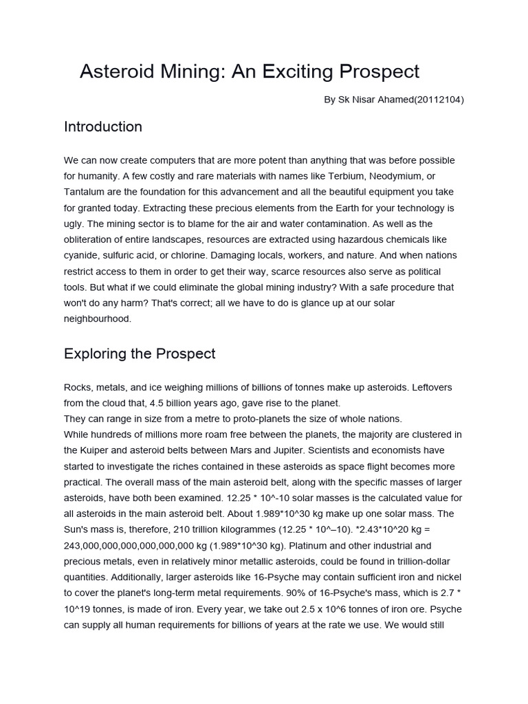 Asteroid Mining-An Exciting Prospect | PDF | Asteroid | Spacecraft