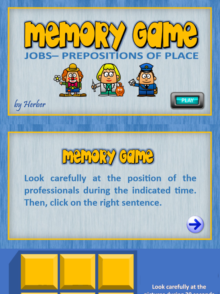 Memory Game Jobs Prepositions Fun Activities Games Games 111980 | PDF | Art