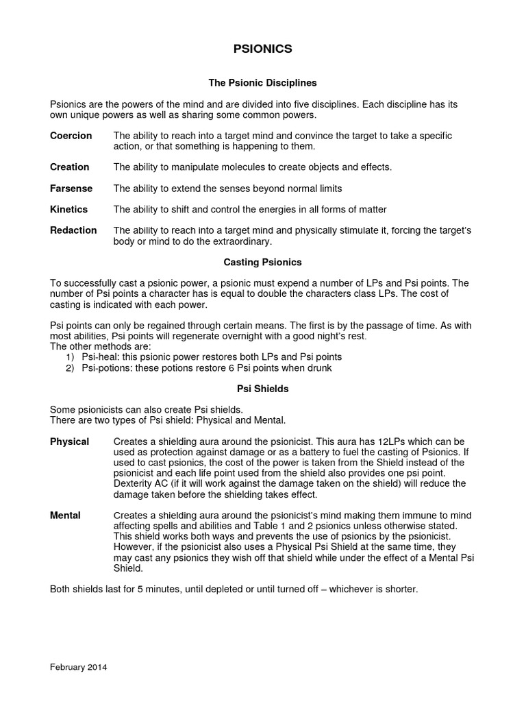 Psionics | PDF