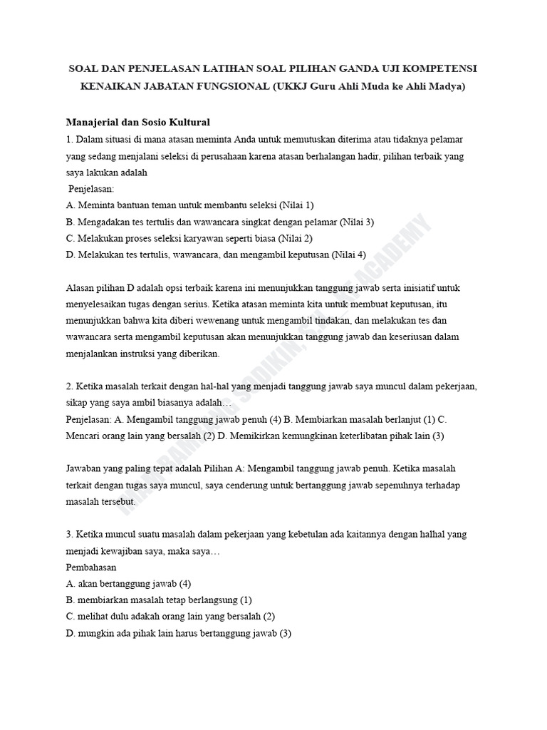 SOAL DAN PENJELASAN LATIHAN SOAL PILIHAN GANDA UJI KOMPETENSI KENAIKAN ...