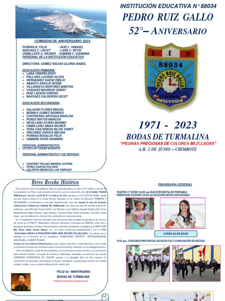 Programa Aniversario Ie 88034 Pedro Ruiz Gallo- 2023 (2) | PDF | Maestros | Modificación de ...