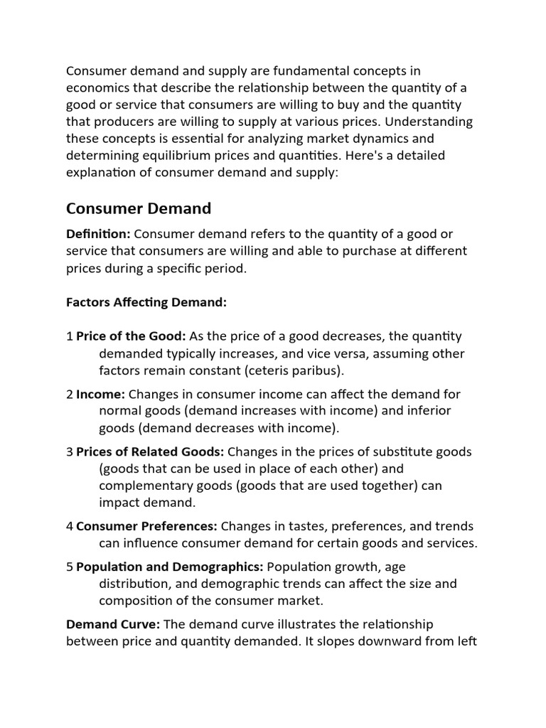 Consumer Demand and Supply | PDF | Demand | Supply And Demand