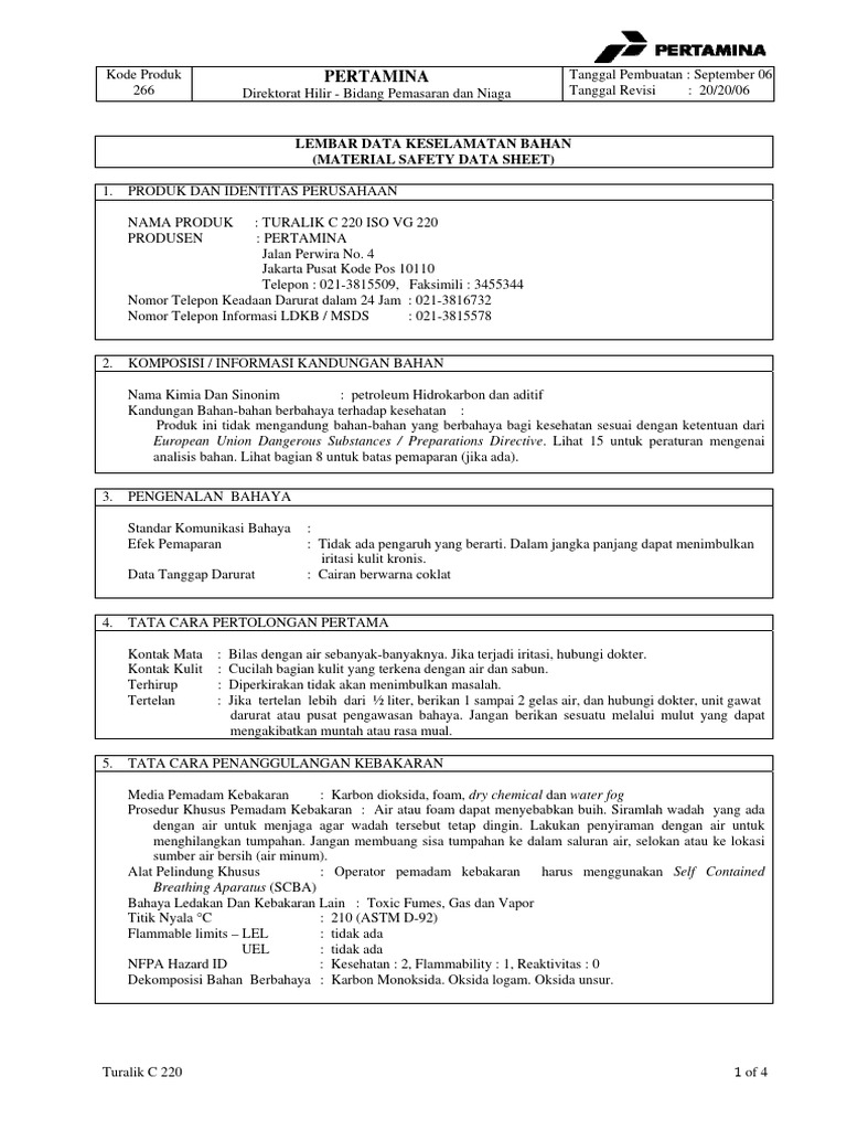 MSDS-Turalik C 220 | PDF | Griya & Taman | Teknologi & Rekayasa