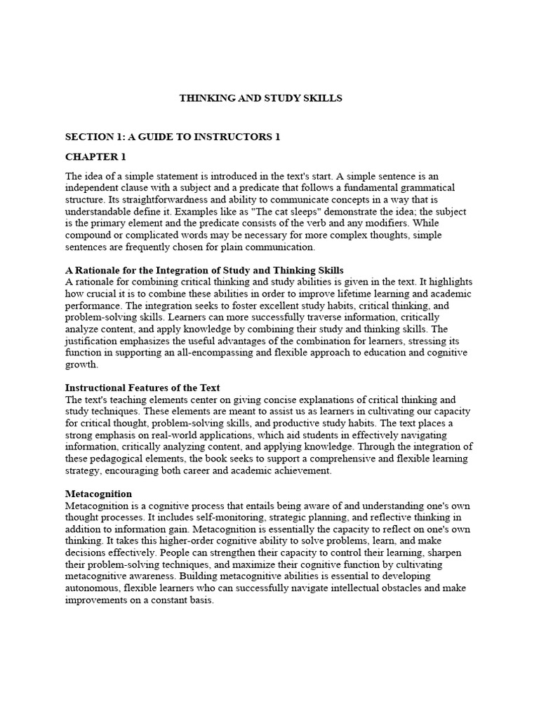 Study and Thinking Skills Guide | PDF | Metacognition | Learning