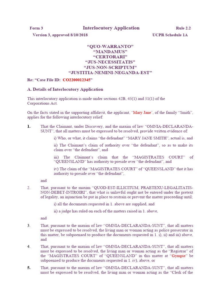 Interlocutory Application - Template - QLD | PDF | Interlocutory Appeal ...