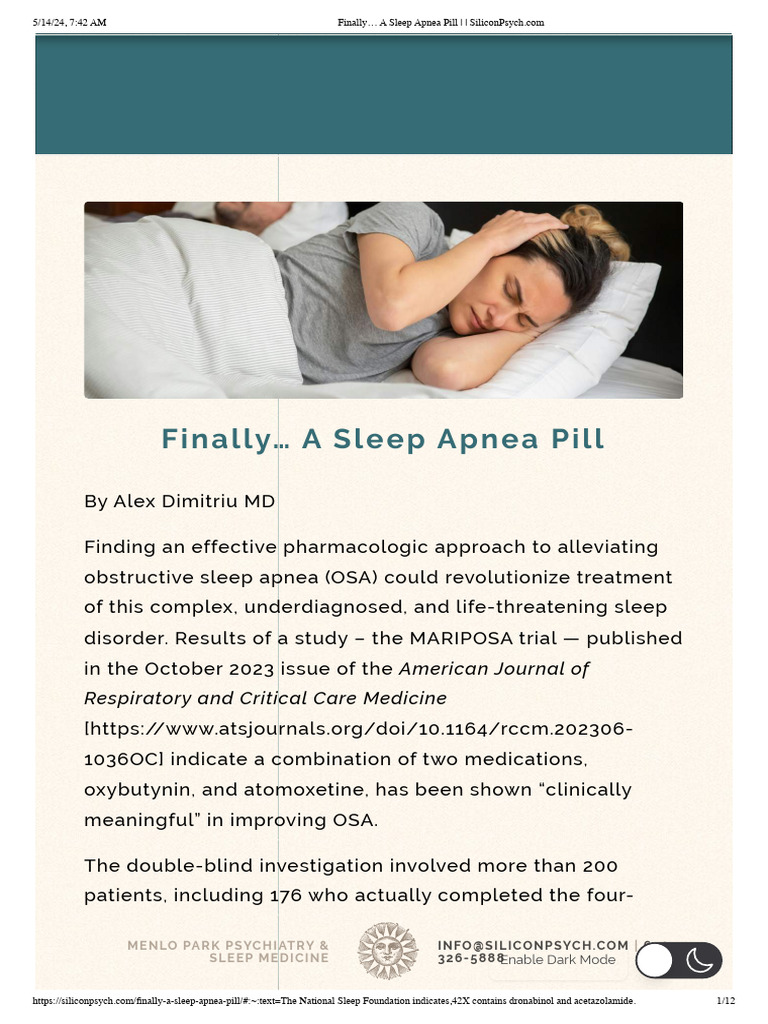 Finally A Sleep Apnea Pill | PDF | Sleep Apnea | Determinants Of Health