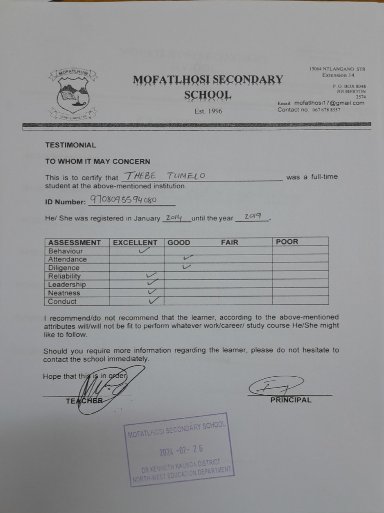 Tumelo Thebe Testimonial | PDF