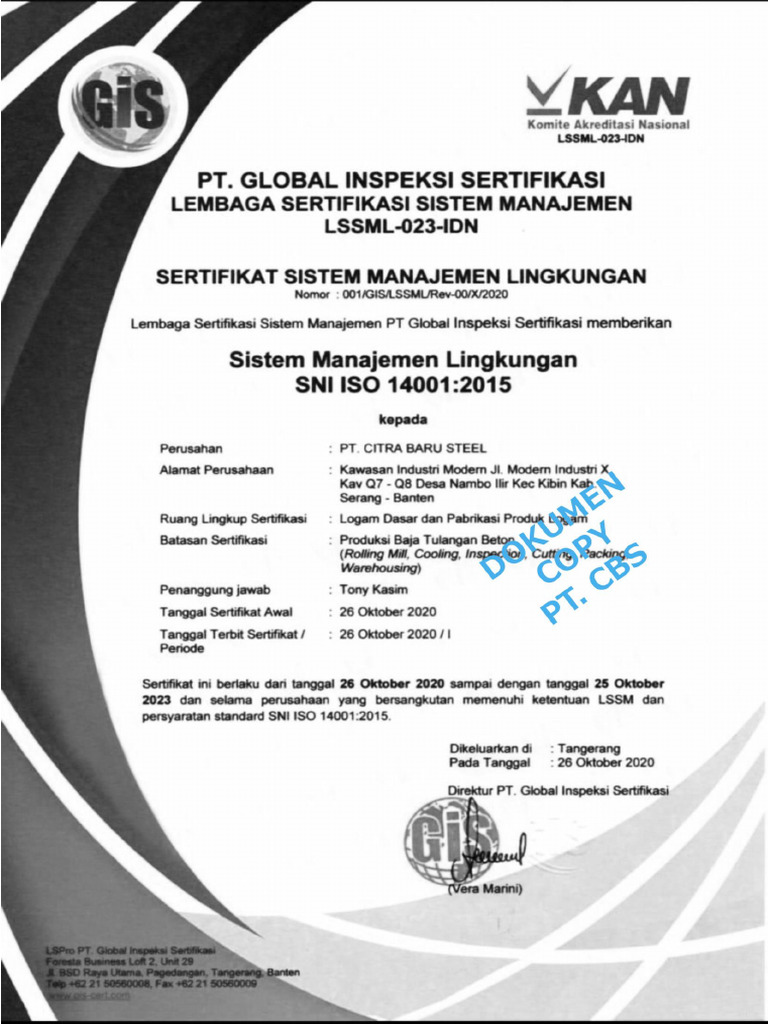 5. SERTIFIKAT ISO 14001 | PDF