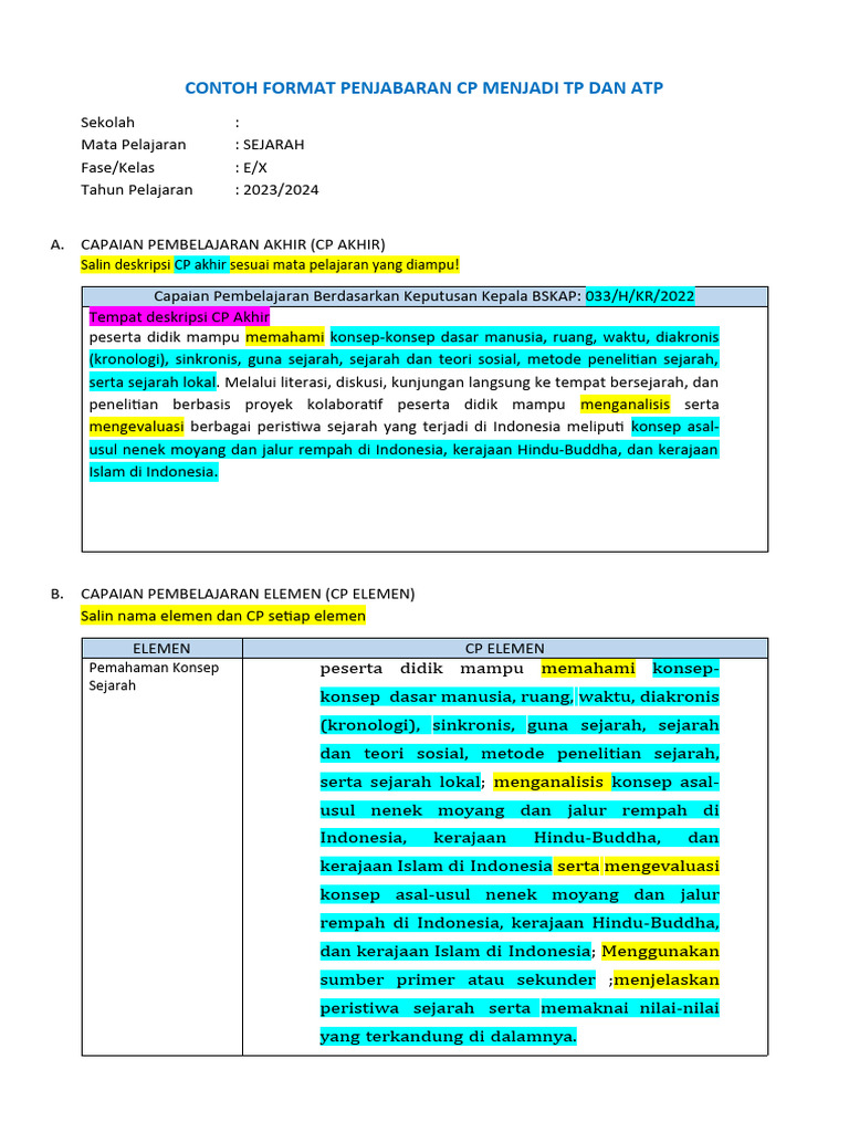 Contoh Format Penjabaran CP Menjadi TP Dan ATP-SMA-Fase E | PDF | Ilmu Sosial