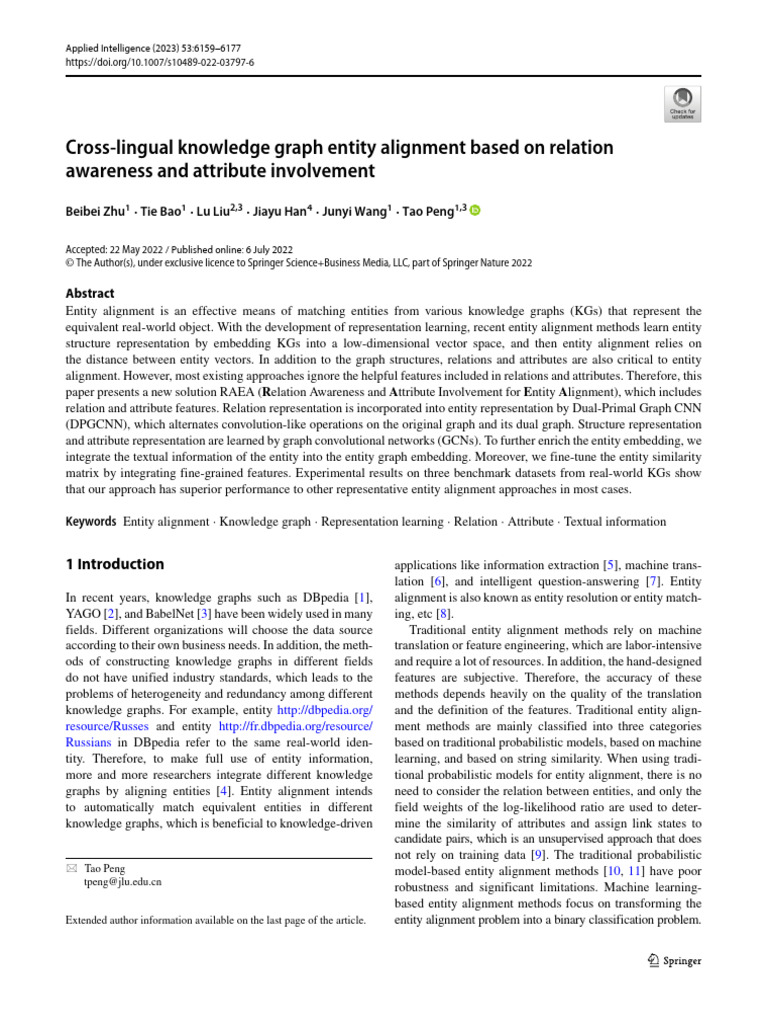 Cross-Lingual Knowledge Graph Entity Alignment Based On Relation Awareness and Attribute ...