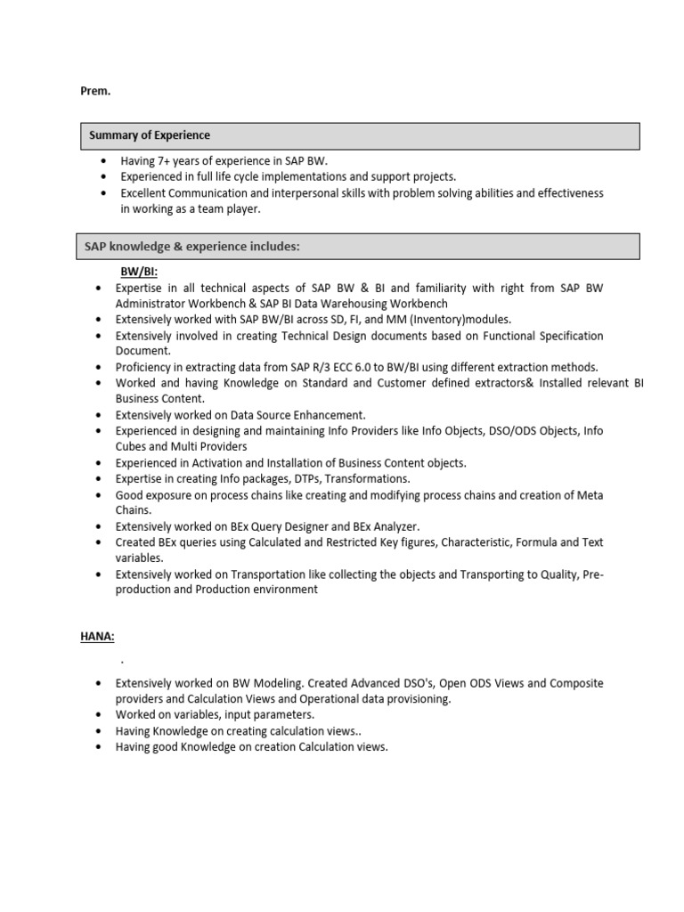 Prem - SAP BI | PDF | Databases | Data