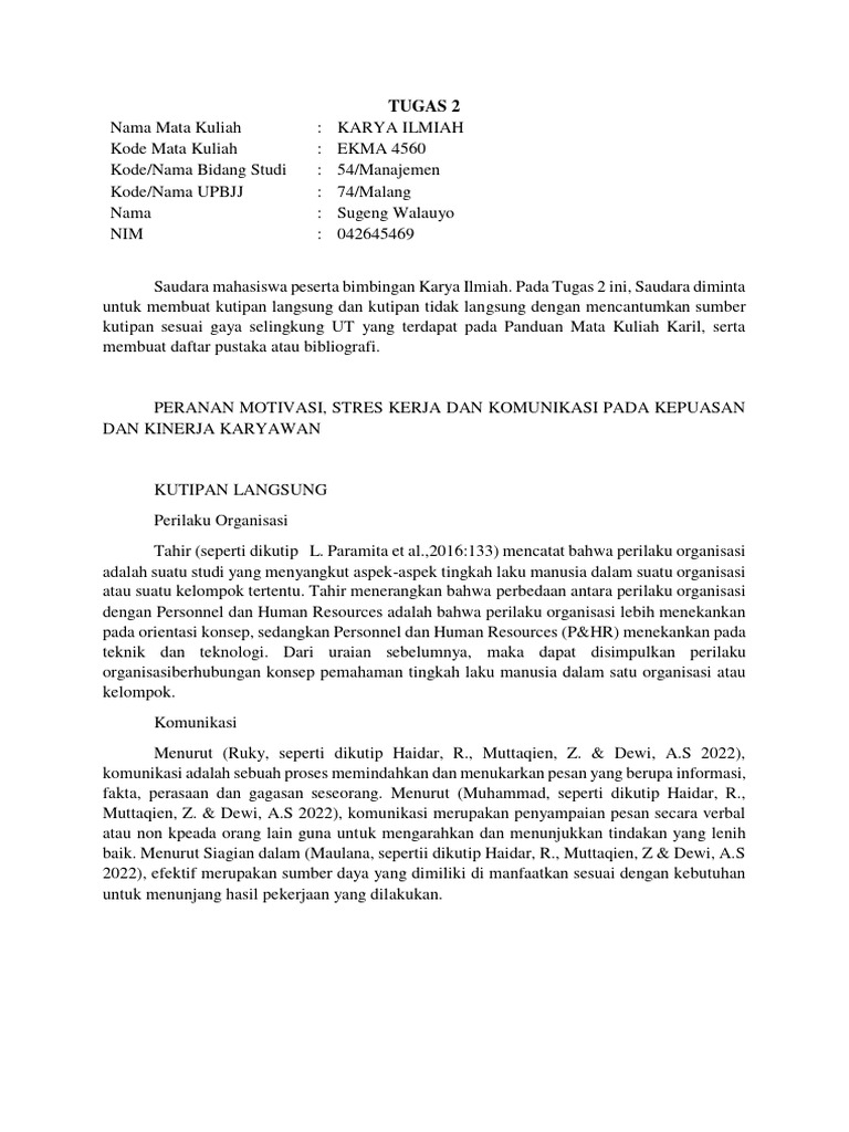Tugas 2 Karil 042645469 Kutipan Langsung Dan Tidak Langsung Dan Daftar Pustaka | PDF