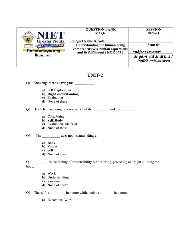 Unit 2 UHV | PDF | Cognition | Cognitive Science