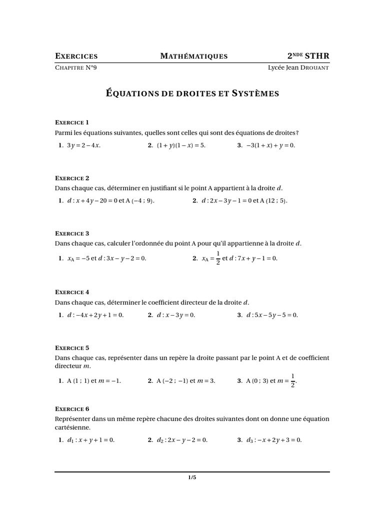 Équations et Systèmes de Droites en Mathématiques | PDF | Coordonnées ...