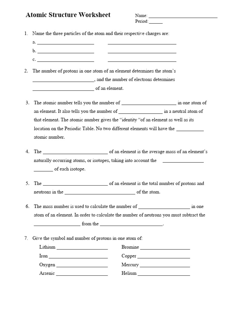 Atomic Structure Packet | PDF | Atoms | Chemical Elements
