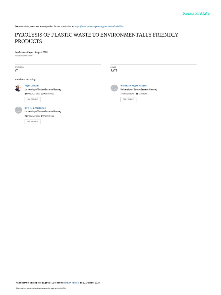 Pyrolysis of Plastic Waste To Environmentally Frie | PDF | Pyrolysis ...