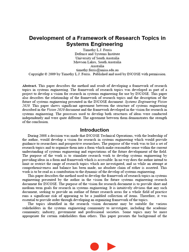 Development of A Framework of Research Topics in System Engineering ...