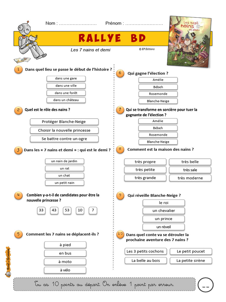Rallye Lecture : Les 7 Nains et Demi | PDF | Blanche-Neige | Contes de fées