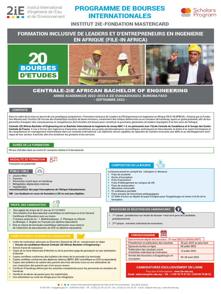 Bourses 2iE-Mastercard en Ingénierie 2022 | PDF