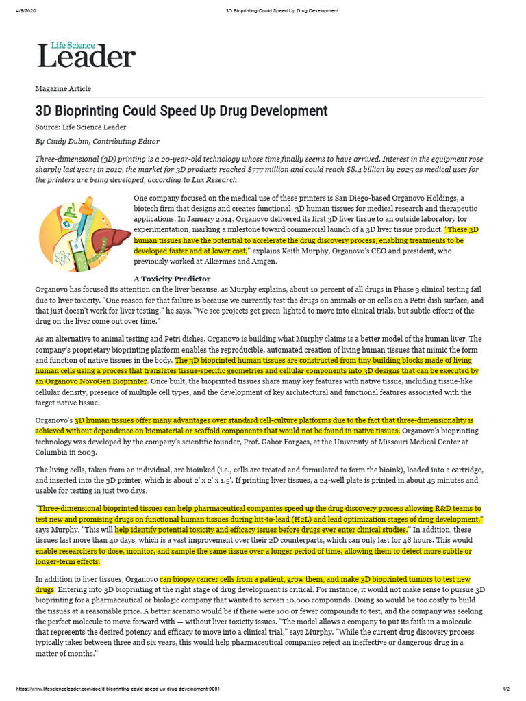 3D Bioprinting Could Speed Up Drug Development | PDF | Pharmaceutical ...