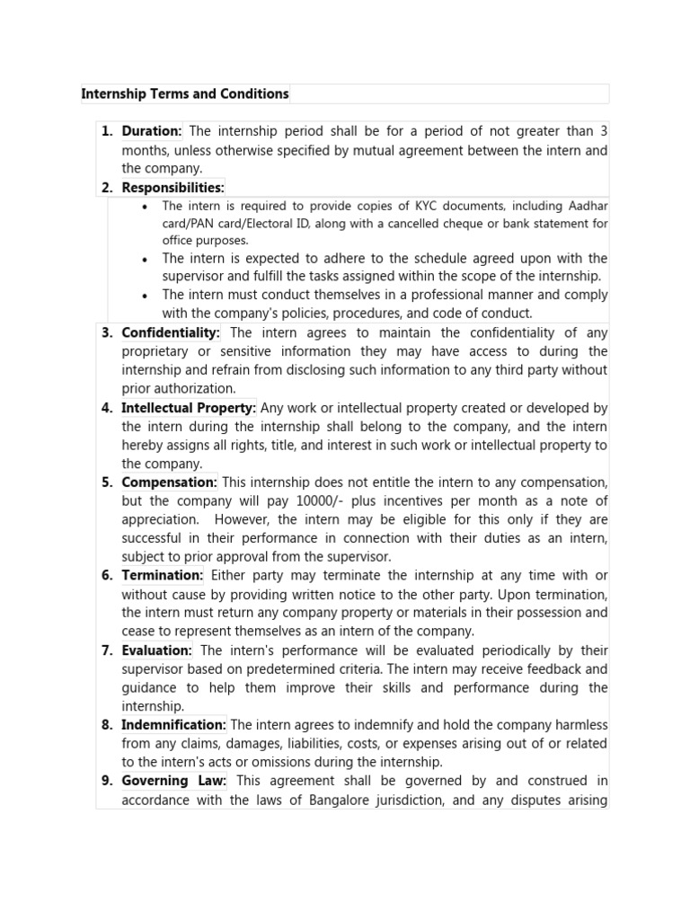 Internship Terms and Conditions 19032024 | PDF | Internship | Job Hunting