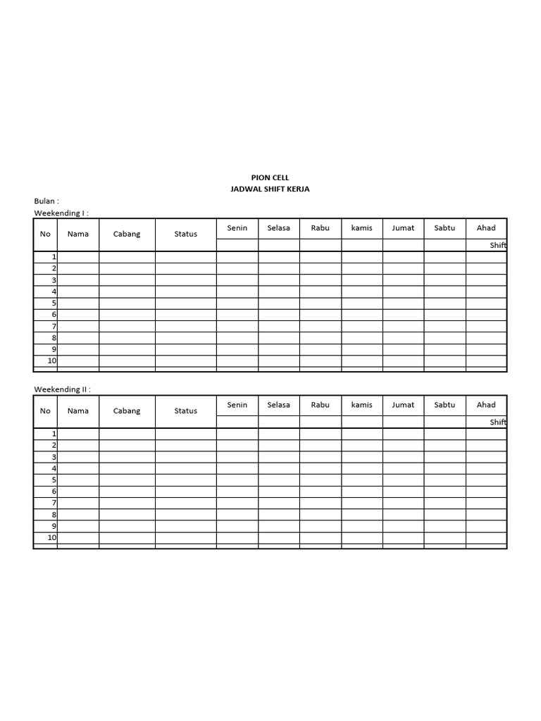 Jadwal Kerja Pion Cell | PDF