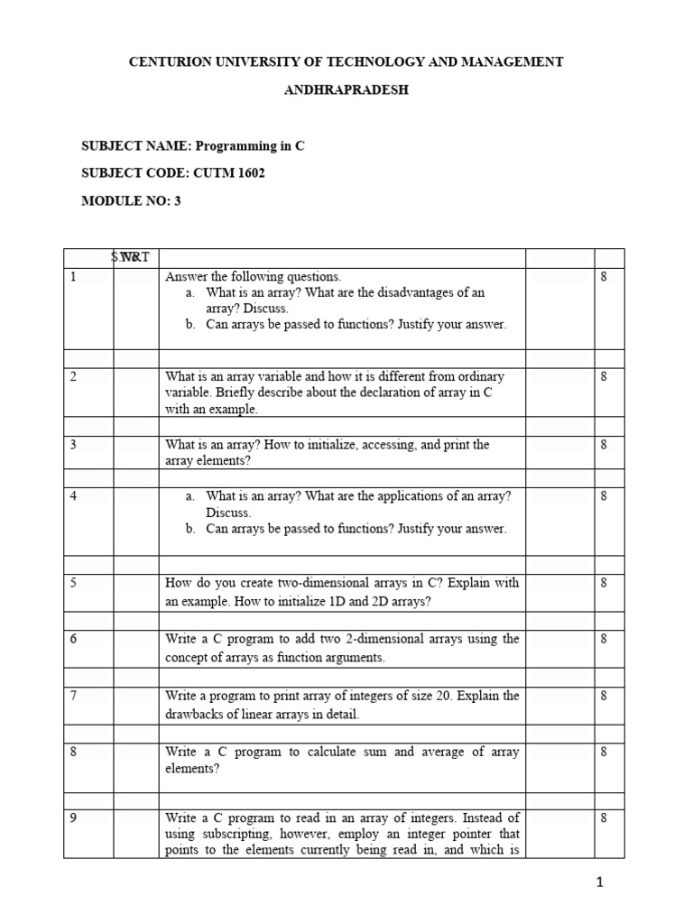 CUTM1602 Programming in C DES Module 3 | PDF | Function (Mathematics) | Pointer (Computer ...